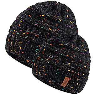 2PCS Parent-Child Family Beanie Cap Set, Mother & Baby Daughter/Son Winter Warm Knit Crochet Beanie Hat for Boys Girls Navy