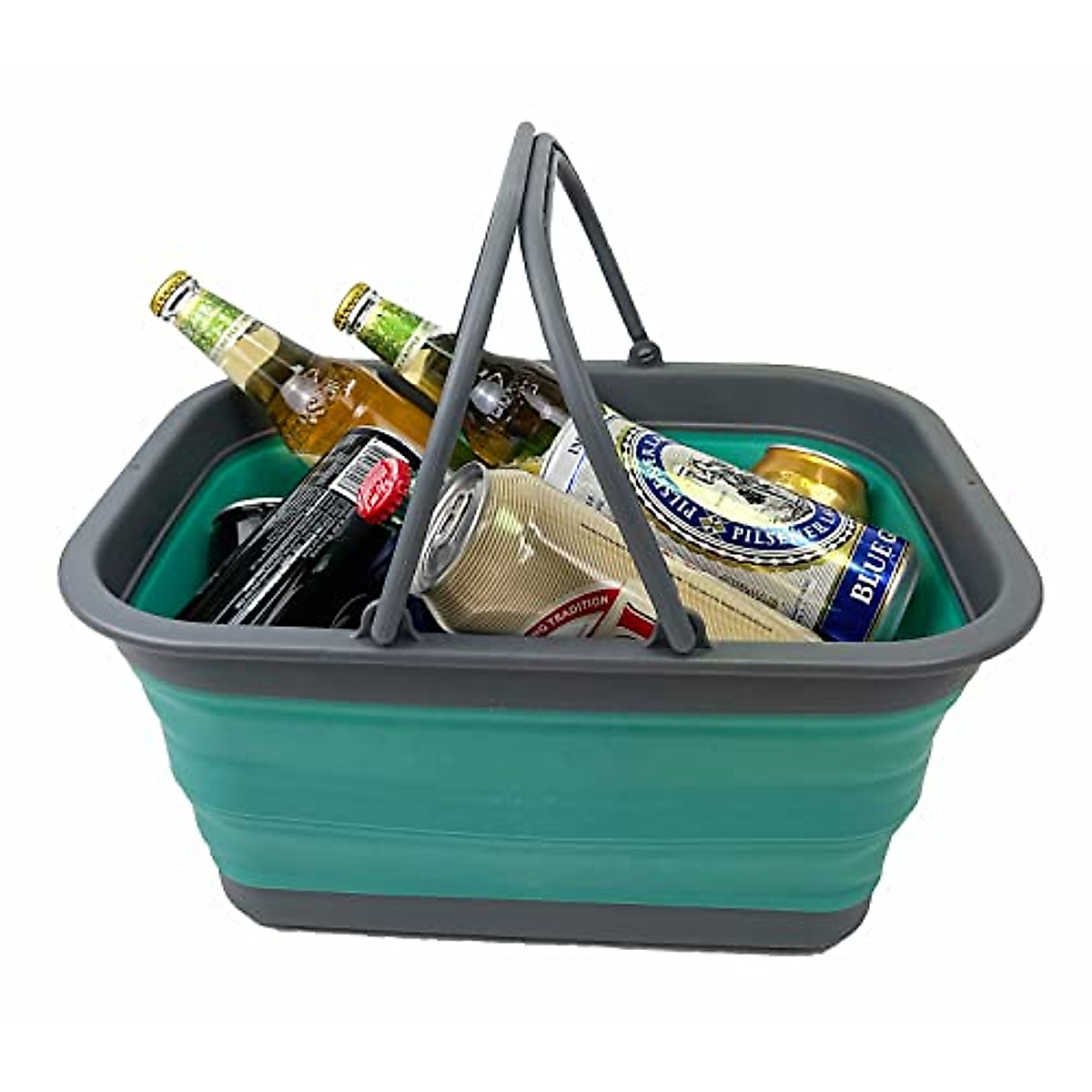 SAMMART 12L (3.17Gallon) Collapsible Tub with Handle - Portable Outdoor Picnic Basket/Crater - Foldable Shopping Bag - Space Saving Storage Container (Purplish Blue +Turquoise Blue)