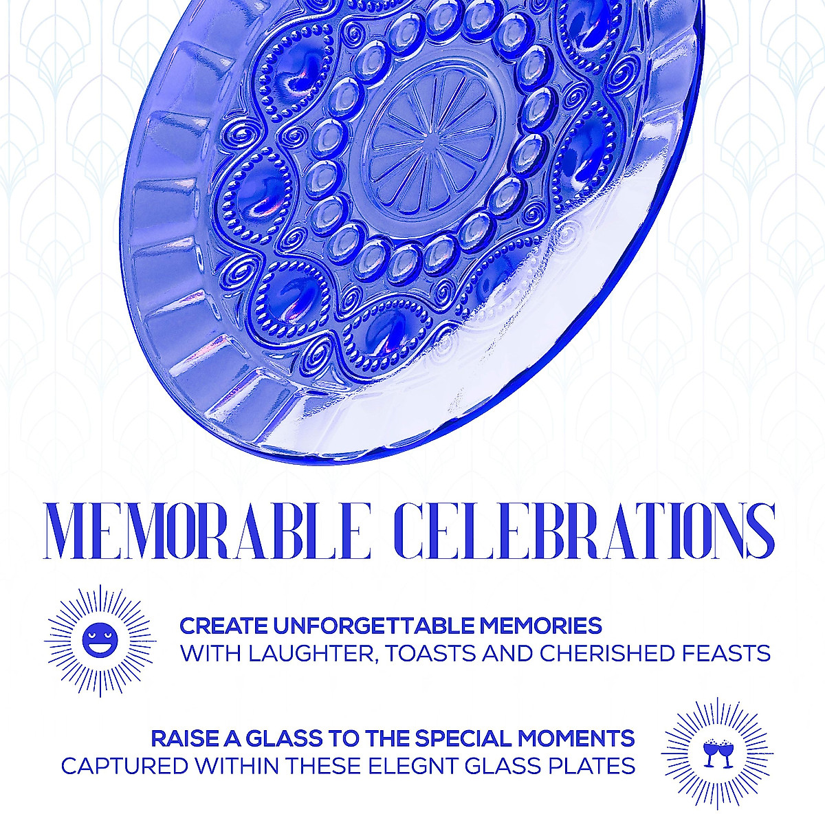 elle decor Glass Dessert Plate | Set of 4 | Blue | 6-Inch | Dessert, Dinner, or Appetizer Plate | Snack, Fruit, or Side Plate | Serveware | Glass Design | Dishwasher Safe