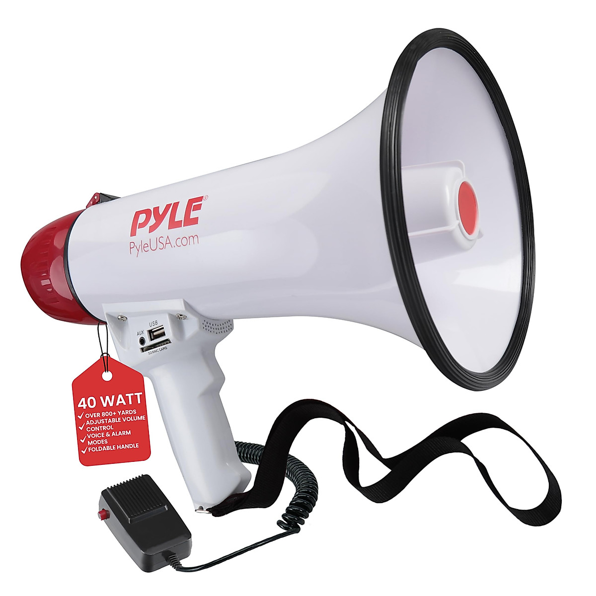 Pyle Megaphone Speaker PA Bullhorn Built-in Siren - Adjustable Volume Control & 800 Yard Range - for Football, Soccer, Baseball, Hockey & Basketball Cheerleading Fans & Coaches or for Safety Drills