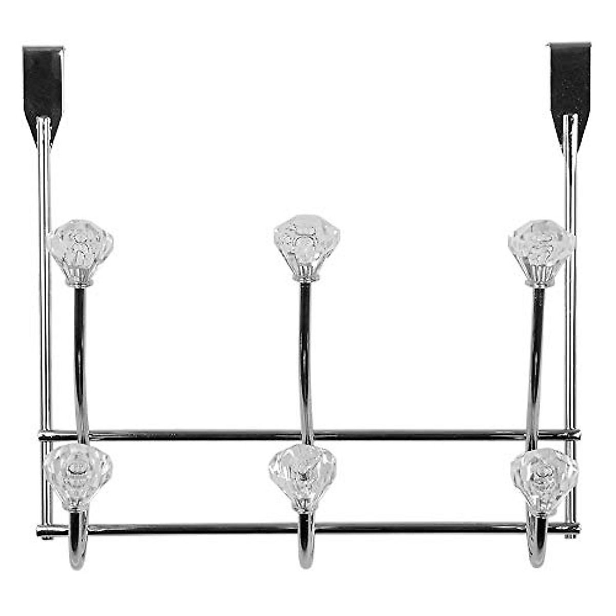 Home Basics 3 Hook Over the Door Hooks with Crystal Knobs, Organize Clothes, Coats, Robes, Towels For Bedroom, Bathroom Or Closet, Chrome