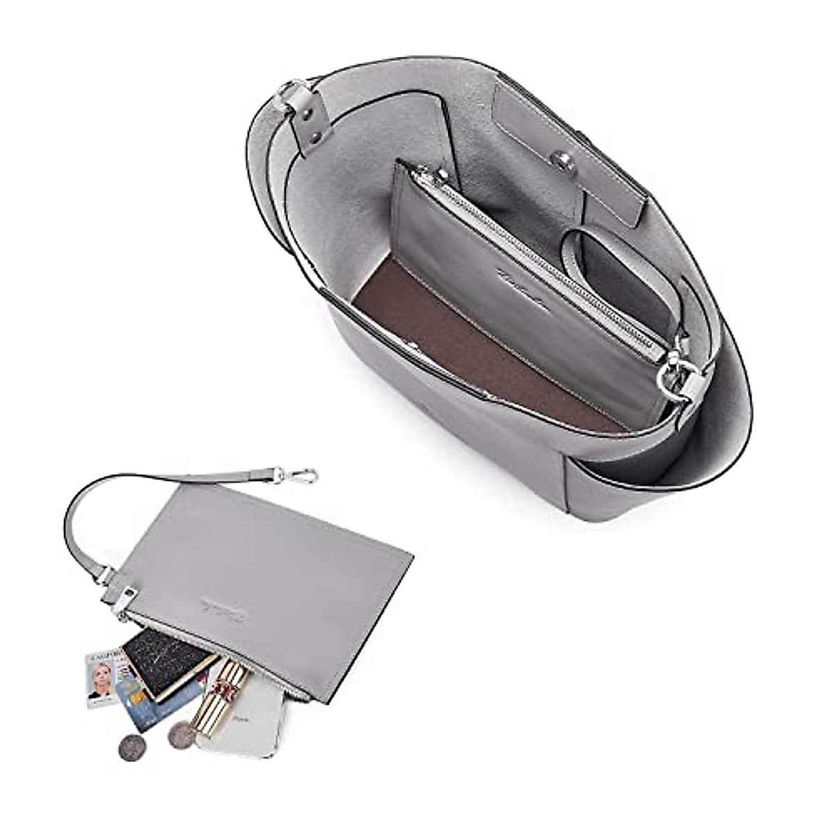 BOSTANTEN Leather Bucket Handbag Designer Hobo Shoulder Handbags Set with Clutch Purses Bundle with Leather Wallets for Women RFID Blocking Zip Around Credit Card Holder