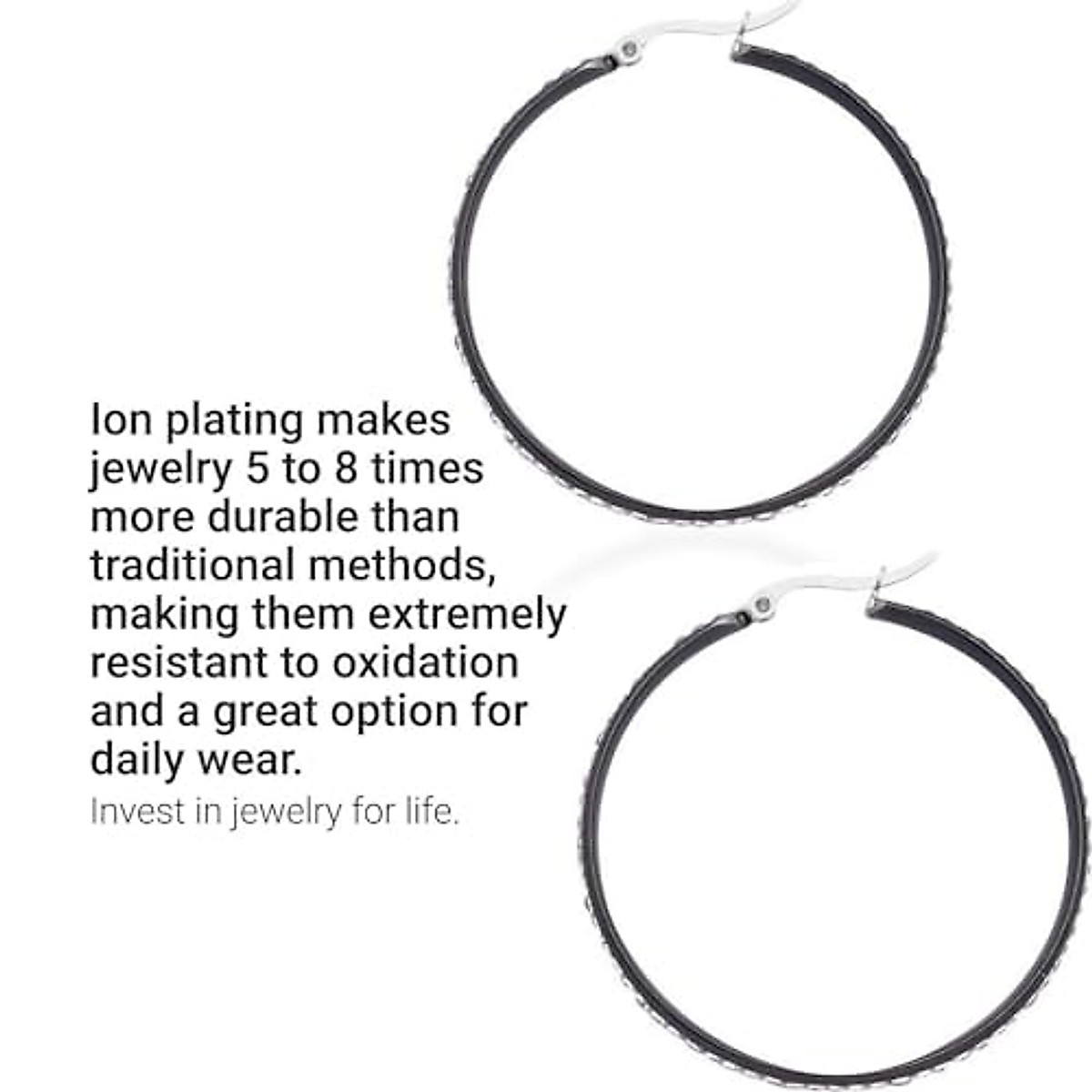 Shop LC Crystal Pave Hoop Earrings - ION Plated Stainless Steel Hoop Earrings for Women - Crystals in Black Bezel Hoops Jewelry Birthday Gifts for Women