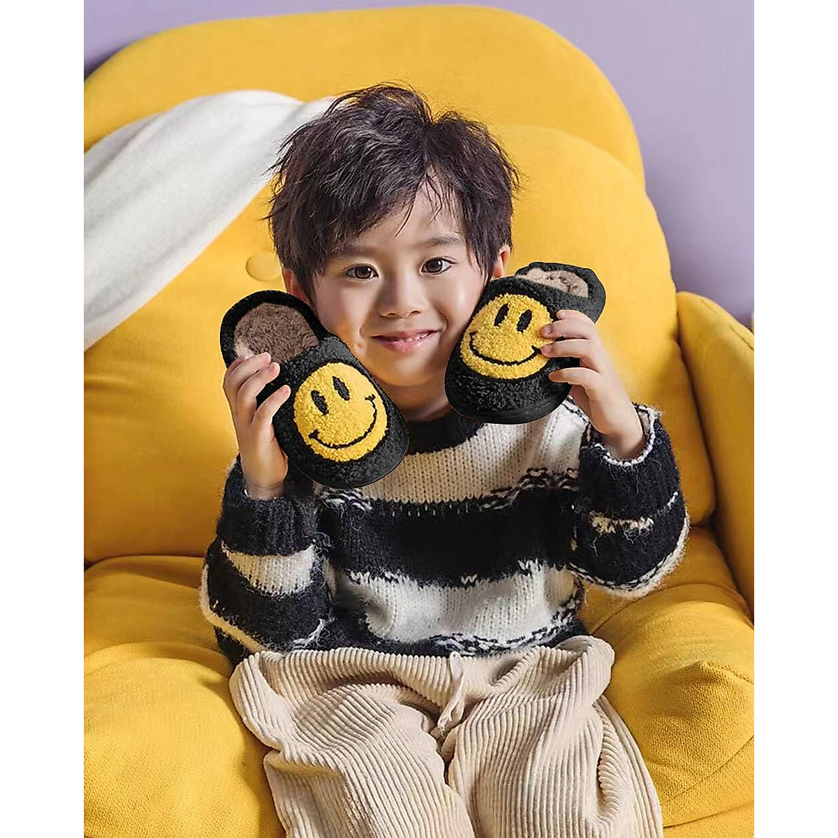 YJJY Kids Smile Face Slippers Girls Slippers for Kids Boys Soft Lightweight Cozy Indoor and Outdoor