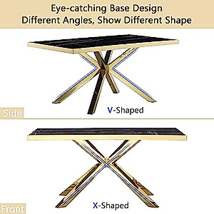 AZhome Modern Dining Room Table with Gold Stainless Steel Metal X-Base in Black Gold