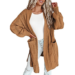 Dokotoo Long Cardigans for Ladies Open Front Lightweight Side Split Fall Knit Cute Womens Sweaters Fall 2023 with Pockets Trendy Clothing,Khaki Large