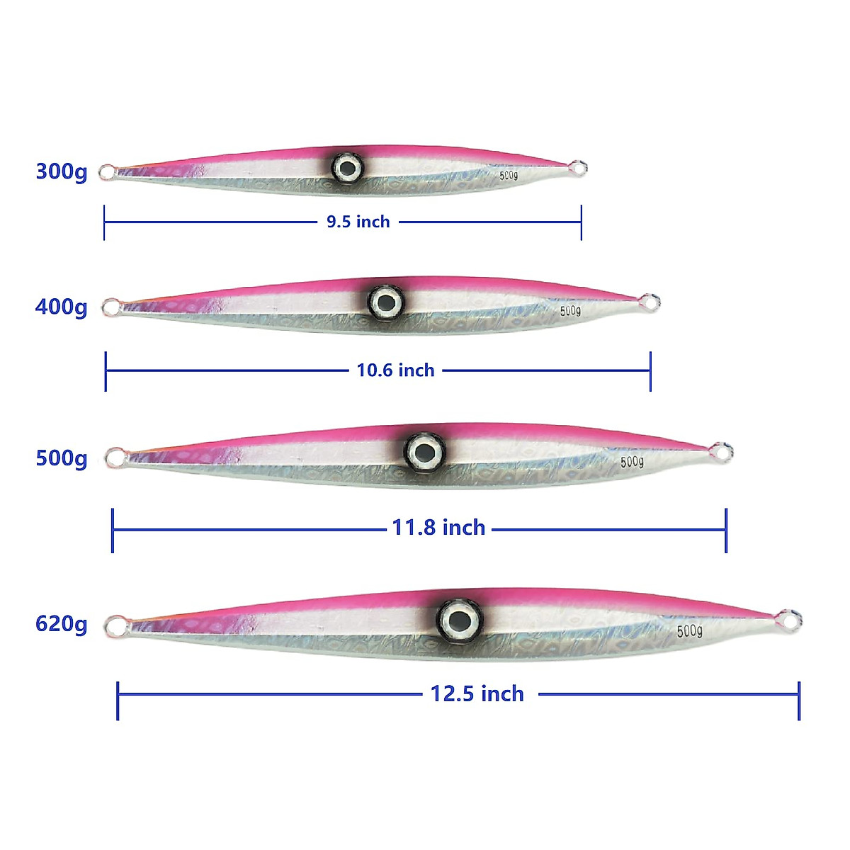 Funmaker 40g-620g Fishing Saltwater jigs Speed Jigging Slow Jigging Pitching Lures Vertical Jigging Artificial Lures Vertical Jigs Saltwater Artificial Bait (Laser pink,500g)