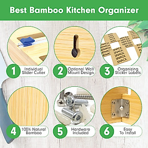 Foil and Plastic Wrap Organizer - Zip Lock Bag Organizer Plastic Wrap Dispenser with Cutter – Premium Bamboo Plastic Bag Organizer with Paper Towel Holder – Easy Installation