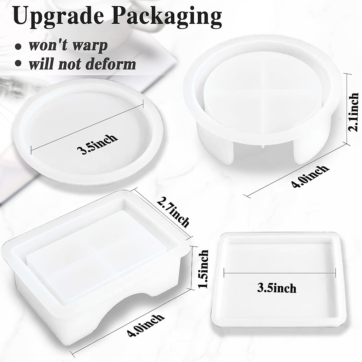 Upgraded 12 Pieces Coaster Resin Molds Set, Funstorm Epoxy Molds Holder Kit with Rectangle Round Coaster molds, Thickened Non-Deformable Material, Silicone Molds for DIY Resin， Home Decoration