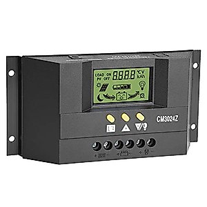 Jeanoko Solar Charge Controller Intelligent Full 3-Stage PWM 12V 24V 30A Solar Panel Charge Controller Regulator Adjustable LCD Display Overload Protection
