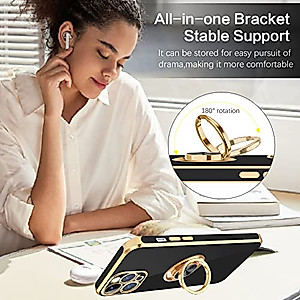 BENTOBEN iPhone 12 Pro Case with 360° Ring Holder, Shockproof Slim Kickstand Magnetic Support Car Mount Women Men Non-Slip Protective Phone Case for iPhone 12 Pro 6.1", Black/Gold