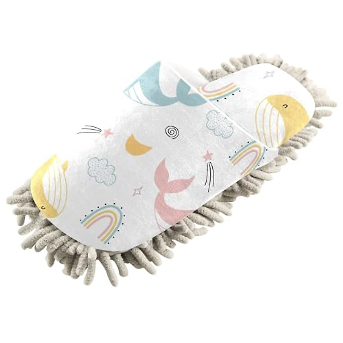 FLildon Microfiber Cleaning Slippers Cartoon Rainbow Whale Washable Mop Shoes Slipper for Men/Women House Floor Dust Cleaner, Size L
