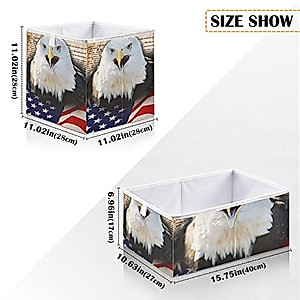 RunningBear American Flag Bald Hawk Storage Basket Storage Bin Square Collapsible Storage Containers Toy Storage Box Organizer for Living Room Bedroom