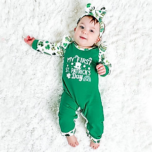 Newborn Baby Girl First 1st St. Saint Patrick's Day Outfits Shamrock Clover Romper Jumpsuit Clothes Set Nb