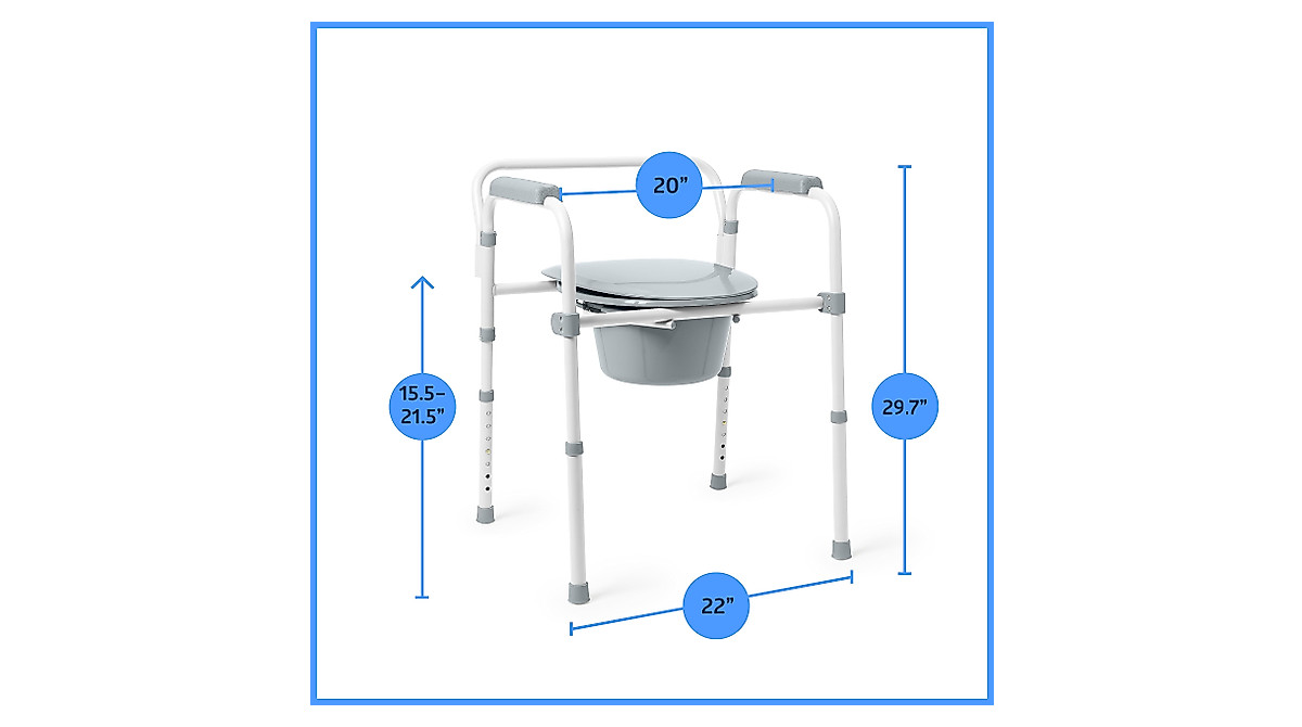 Medline 3-in-1 Aluminum Elongated Commode Seat, 350 lbs. capacity, for ...