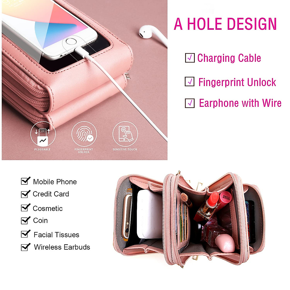 Borivilla Crossbody Cellphone Purse Shoulder Strap Travel Wallet Passport Credit Card Slot