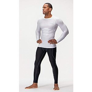 DEVOPS 3 Pack Men's UPF 50+ Long Sleeve Compression Shirts, Water Sports Rash Guard Base Layer, Athletic Workout Shirt (Medium, White/White/White)