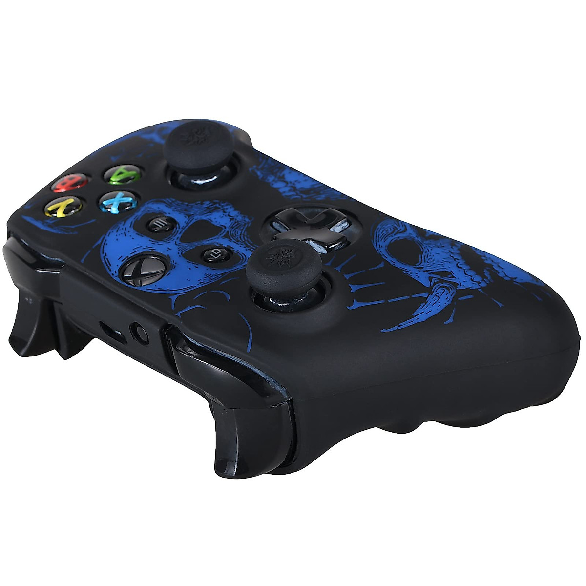 YoRHa Laser Carving Silicone Skin for Xbox One S/X Controller x 1(Skulls Blue) with Exclusive Thumb Grips x 8