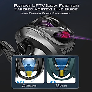 KastKing MegaJaws Baitcasting Reel,5.4:1 Gear Ratio,Right Handed Fishing Reel,New Compact Design,Great White