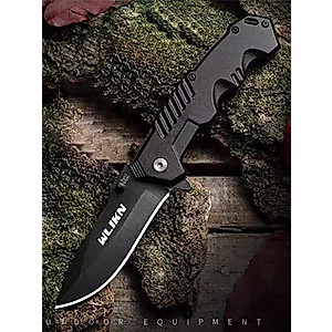 Wlikn Folding Knife Black Knife with Window Glass Breaker, Folding Pocket Knife (black)