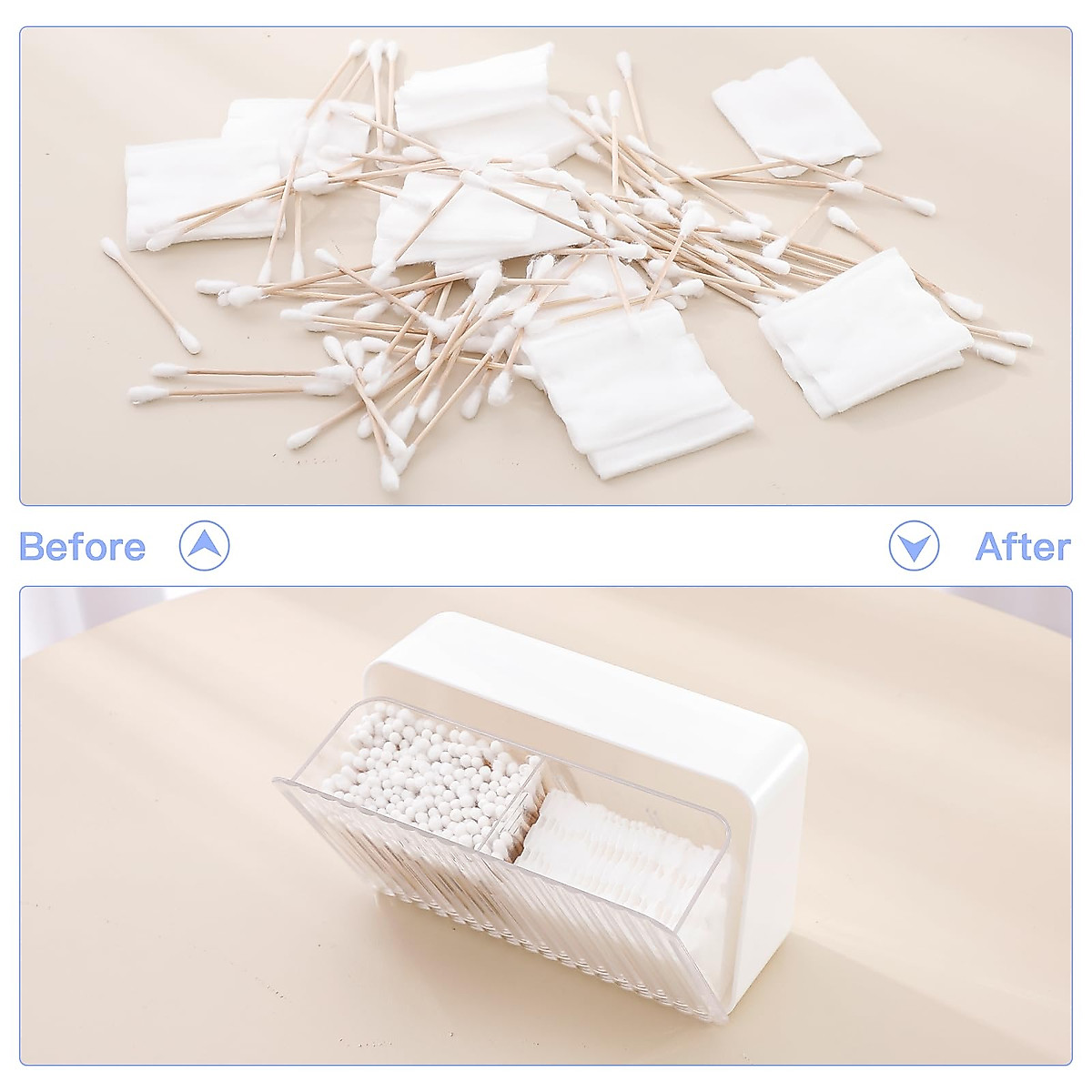 FABROK 2Pcs Wall Mounted Storage Organizer for Cotton Pads, Qtip Holder Dispenser with 2 Compartments, Bathroom Vanity Storage Canister for Cotton Swab, Makeup Pads, Hair Clips, Hair Ties(White-2PCS)