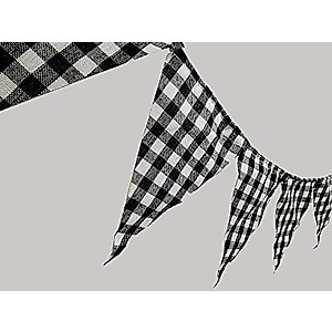 Buffalo Check Plaid Banner Cotton Black and White Gingham Bunting Garland Pennant Flag Banner, 24pcs
