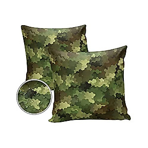 Funnywall88 Waterproof Throw Pillow Covers Set of 2 Camo Couch Pillow Cases Outdoor Sofa Cushion Cover Home Decor for Bed Living Room, 16" x 16"