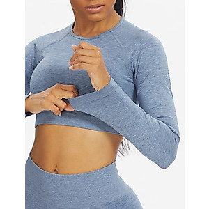 Women's Yoga Gym Crop Top Compression Workout Athletic Long Sleeve Shirt L