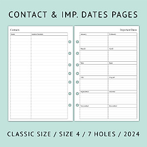2024 Weekly & Monthly Planner Refill, 5-1/2" x 8-1/4", Runs from January 2024 to December 2024, Ruled Daily Boxes, Classic/Desk Size 4, 7-Hole Punched