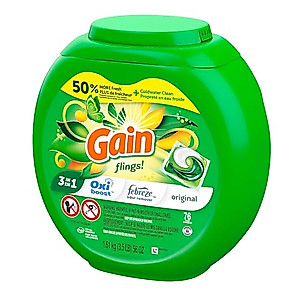 Gain flings Laundry Detergent Soap Pacs HE Compatible Long Lasting Scent, Original Scent, 76 Count