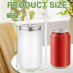 Zubebe 12 Pcs 14 oz Sublimation Glass Blanks Frosted Sublimation Glass Cups with Lids and Straws Glass Sublimation Wide Mouth Jar Tumbler Cups Mugs for Iced Coffee Beer Juice