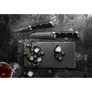 Cangshan S+ Series 1022094 German Steel Forged 2-Piece Titanium Coated Santoku Starter Knife Set with Sheaths, Noir Black