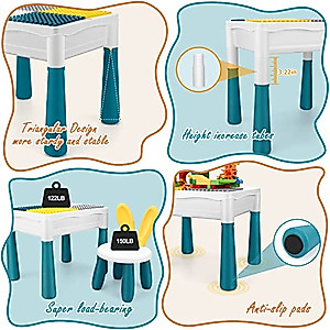 ROGALALY Kids Activity Table Set, All-in-One Multi Activity Table with Storage, 105pcs Building Blocks Table Compatible with Classic Bricks, Craft Learn Play Water Sand Table for Boys Girls