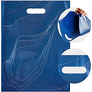 Rainbows & Lilies 100 Merchandise Bags 12x15 - Plastic Bags with Handles, Retail Shopping Bags for Small Business, Goodie Bags for Party Favors, T-Shirts, Gift Bags Bulk - Thick Reusable Bags (Blue)