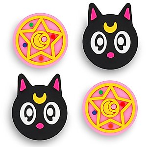 Owngen Cute Anime Thumb Grip Caps for PS5/PS4/Xbox One/360/NS PRO Controller, Soft Silicone Magic Anime Theme Analog Stick Thumbsticks Joystick Button Cover (Black Luna)