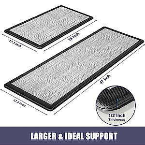 WEZVIX Anti Fatigue Kitchen Mat [2 PCS], Cushioned Non-Skid, Waterproof Floor Mat, Ergonomic Comfort Foam Standing Rugs for Floor, Kitchen, Office, Sink, Laundry - Black and Grey