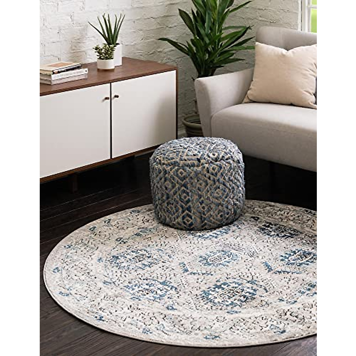 Unique Loom Nyla Collection Area Rug - Princess (Round 7' 0" x 7' 0", Gray/Ivory)