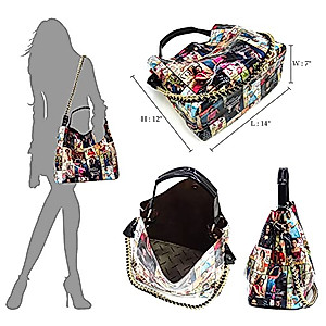2PCS SET Michelle Obama Pop Art Print Collage 2-in-1 Satchel Bag,Clutch,Wallet 2pcs set (Hobo-Multi/red)