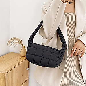 Mini Quilted Tote Bag for Women Puffer Bag Padded Tote Handbag Lightweight Puffy Purse Quilted Padding Hobo Bag with Zip Closure