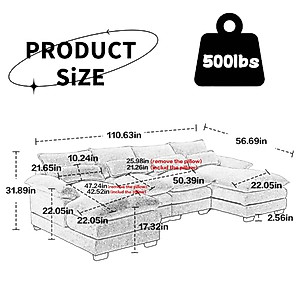 CDBBIB U-Shaped Couches for Living Room,Modern Large Sofa in Chenille Fabric,Modular Combination with Side Recliner 6 Seater Sofa,Furniture Sets in Living Room, Apartment, Bedroom. (Chenille Grey)