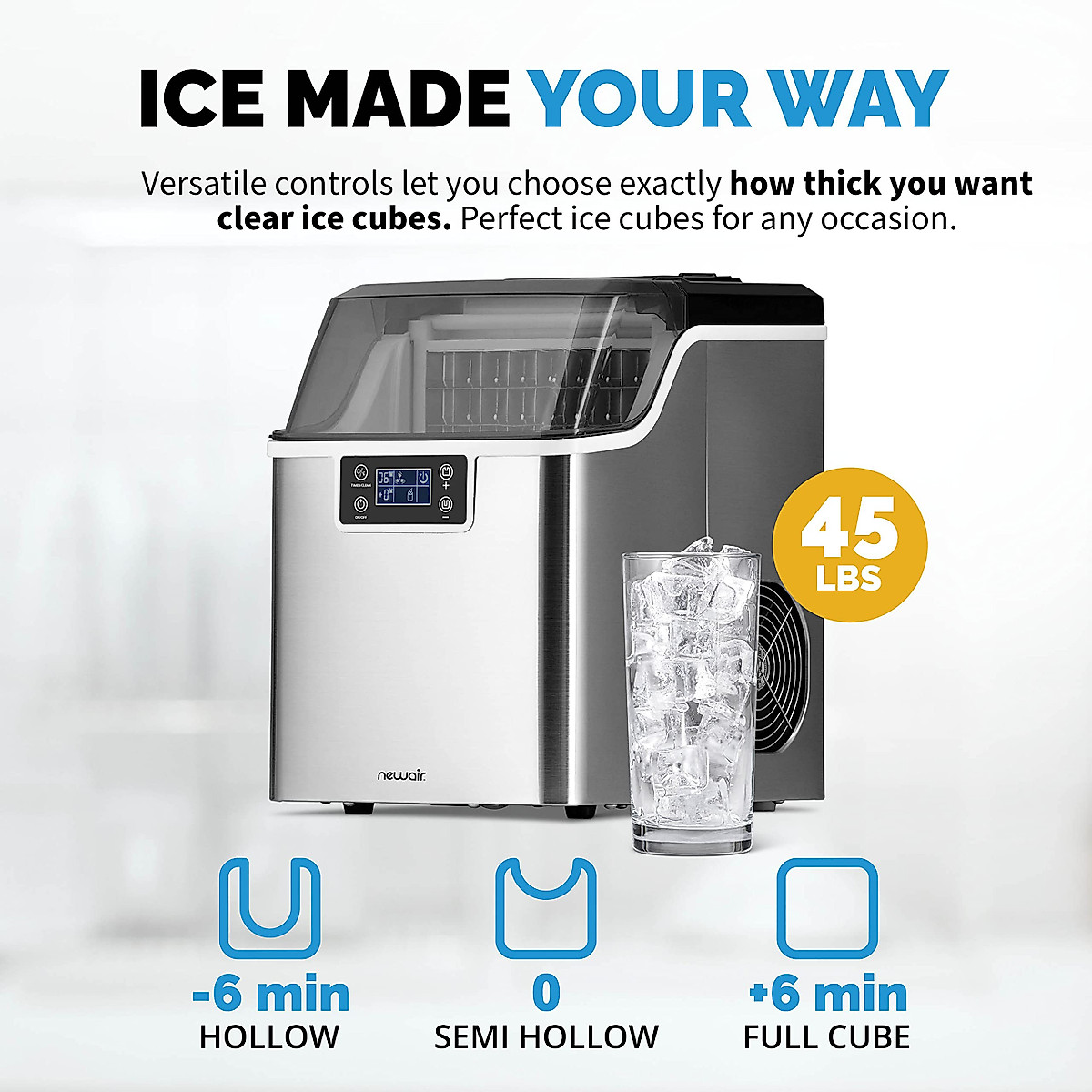 Newair 45 lbs. Portable Countertop Clear Ice Maker + New Wave Enviro Iconic 1 Gallon BPA Free Water Bottle