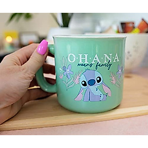 Silver Buffalo Lilo and Stitch Ohana Sitting Floral Ceramic Camper Mug, 20 Ounces, 20oz Ohana Sitting Floral, 20oz