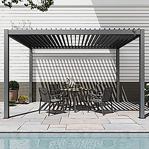 LAUSAINT HOME Outdoor Louvered Pergola 10'x13' with Gutter, Well Engineered Waterproof Aluminum Gazebo Kit with Adjustable Roof for Patio, Garden and Deck, All Aluminum, Black