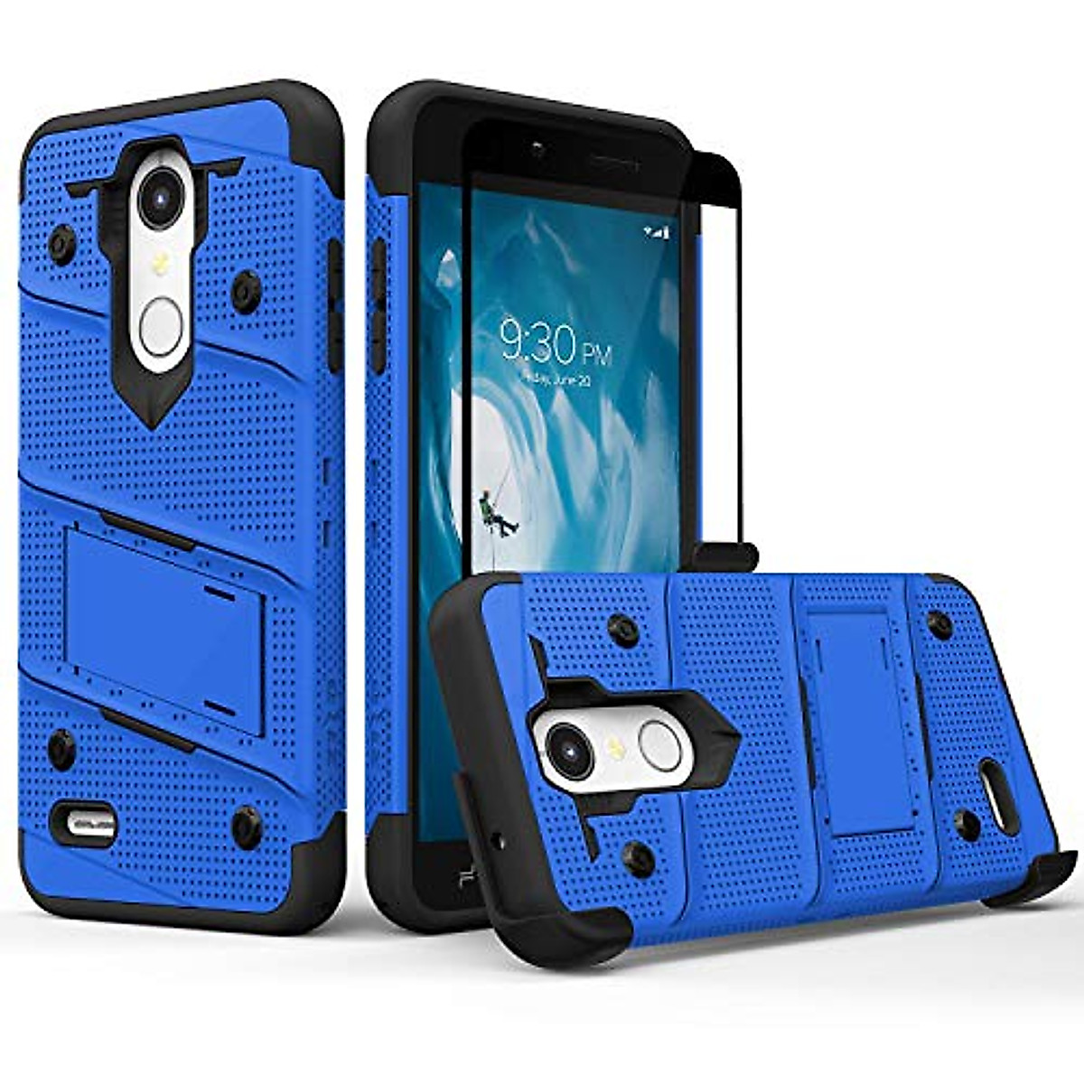 ZIZO Bolt Series LG K30 Case Military Grade Drop Tested with Tempered Glass Screen Protector Holster LG Harmony 2 Case Blue Black