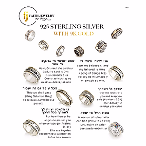 925 Sterling Silver 9k Gold Spinning Ring Star Of David Pomegranate Ani Ledodi Shma Israel 0.45 White Round Cubic Zirconia Spiritual Handmade Jewelry Jewish Rare Unique Bible Blessings Holyland Art,