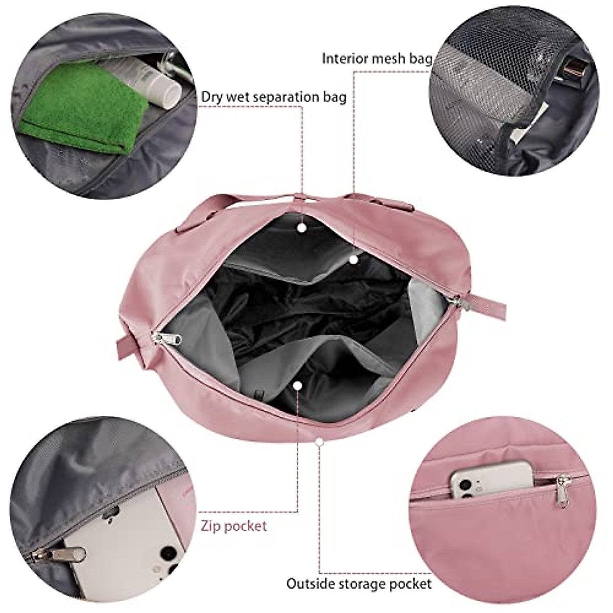 Sport Travel Duffel Bag,Konelia Waterproof Duffel Gym Tote Bag,Weekender Carry on Overnight Bags for Women with Trolley Sleeve Wet Pocket