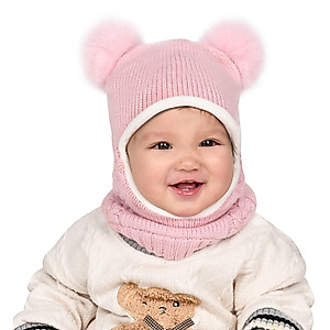 Camptrace Baby Toddler Winter Hat Scarf Set Pom Girls Boys Kids with Fleece Lined Beanie Snow Hat Hood