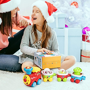 ROFAY Electric Engine Train Cars Toy Set 4pcs, Colorful Train Set with Music and Lamp Cars for Kids Baby Toddlers Early Educational Toys