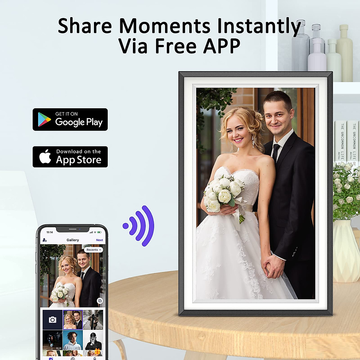 SAMMIX Digital Picture Frame,15.6 Inch 32GB Large WiFi Digital Photo Frame, 1920 * 1080 IPS FHD Touch Screen, Auto-Rotate, Wall-Mounted, Easy to Share Photos via APP, Gift for Family