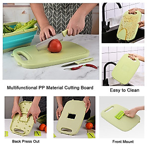 AOFUXTI Collapsible Cutting Board - Camping Cooking Utensil Set 10 in 1 Picnic BBQ RV Camper Accessiors Home Kitchen Kim Washing Dishes, Multi-Function Slicer Medium Green